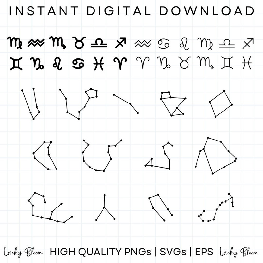 Zodiac Star Sign Constellation Clipart Bundle Pngs and Svgs Star ...