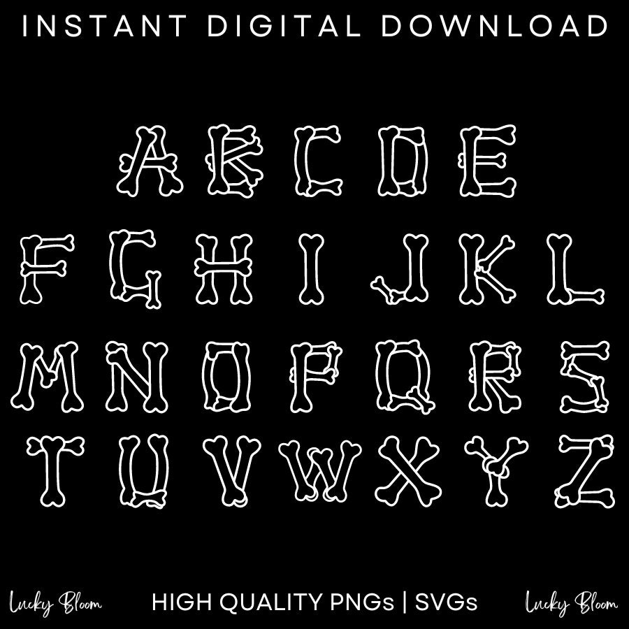 Bone Alphabet Font Clipart Bundle Pngs & Svgs Halloween Bone SVG Cut ...