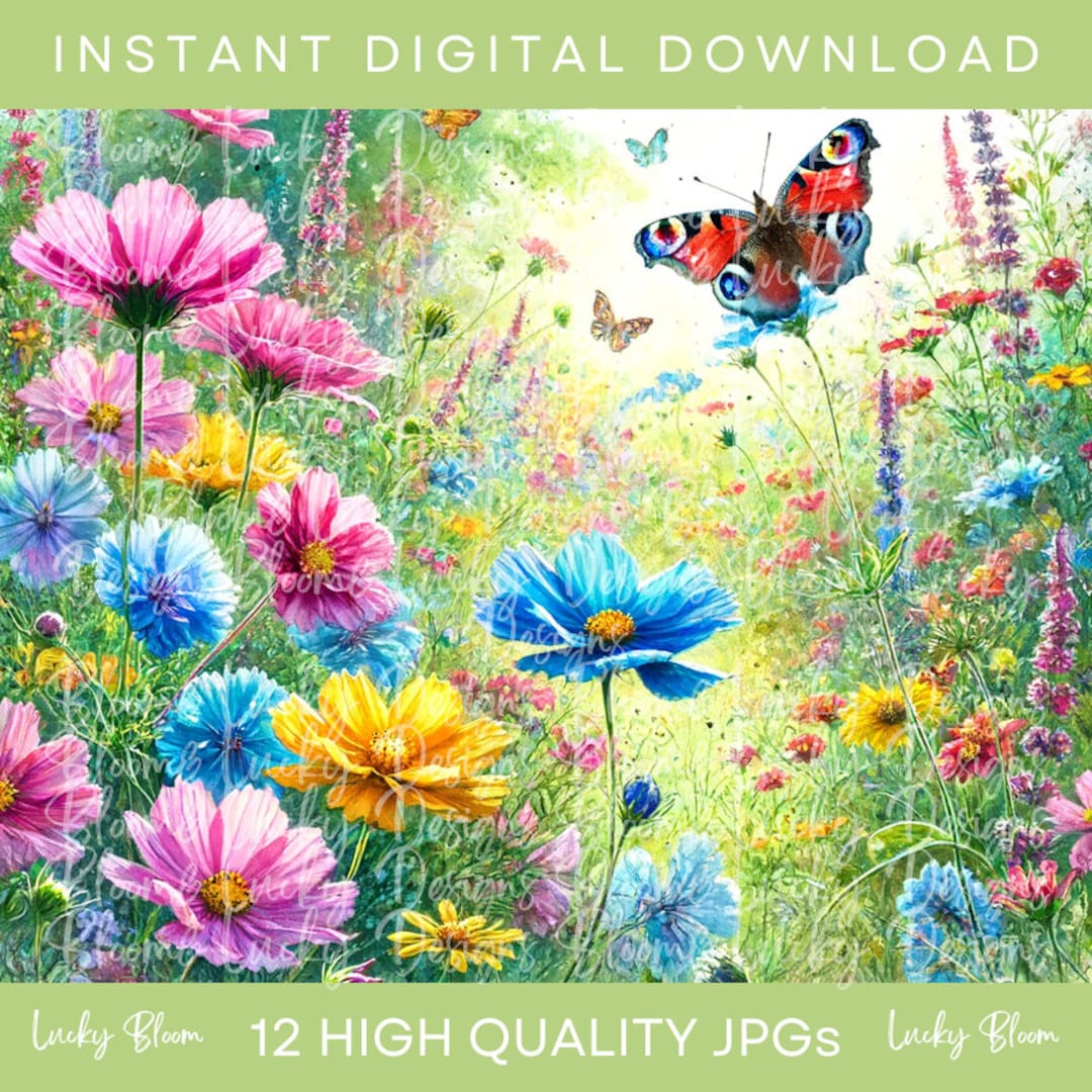 12 Butterfly Garden Clip Art Set Hi Resolution Watercolor Jpgs Digital ...