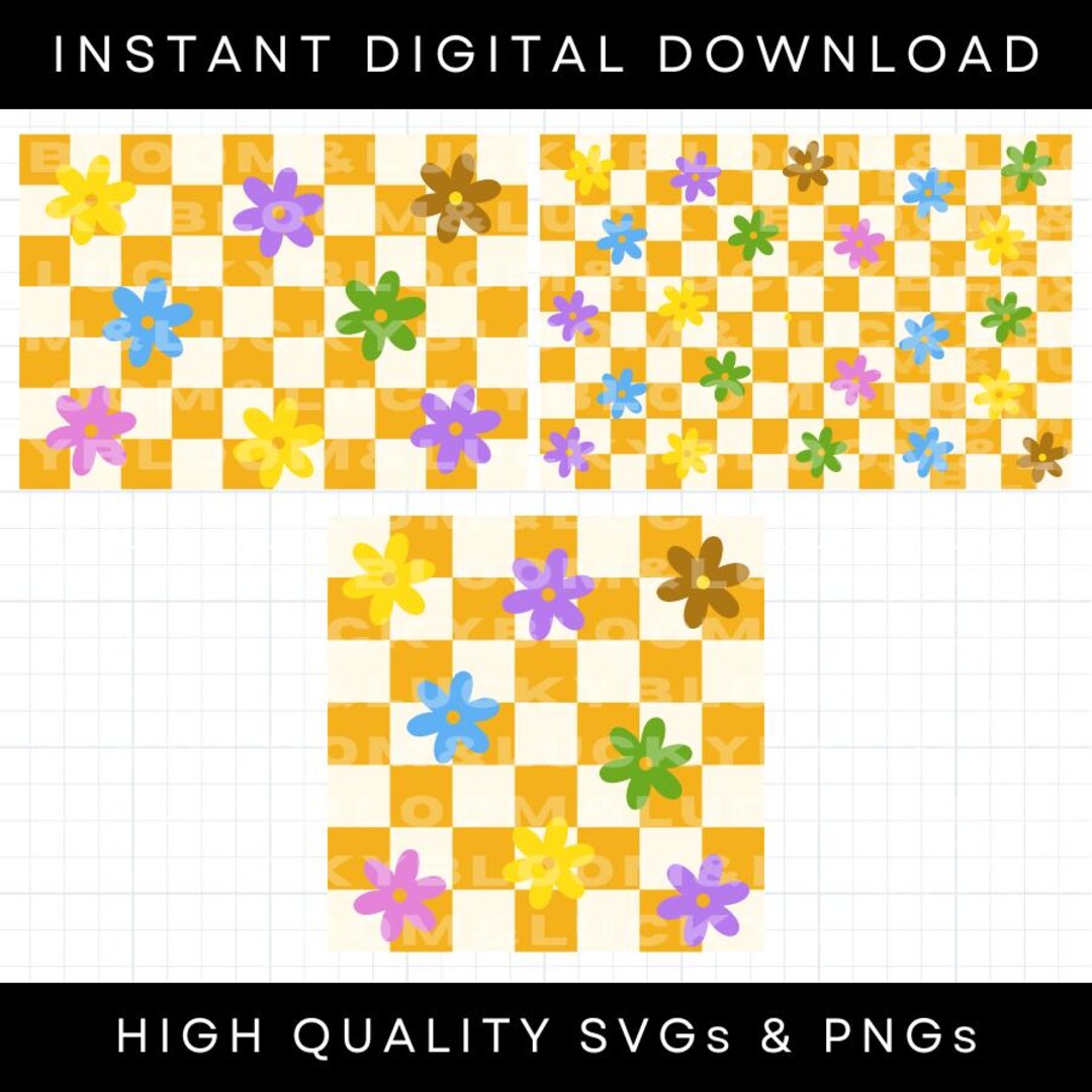 Checkers Flower Clipart SVG Bundle Checkers Pattern Png & SVG Cut Files ...