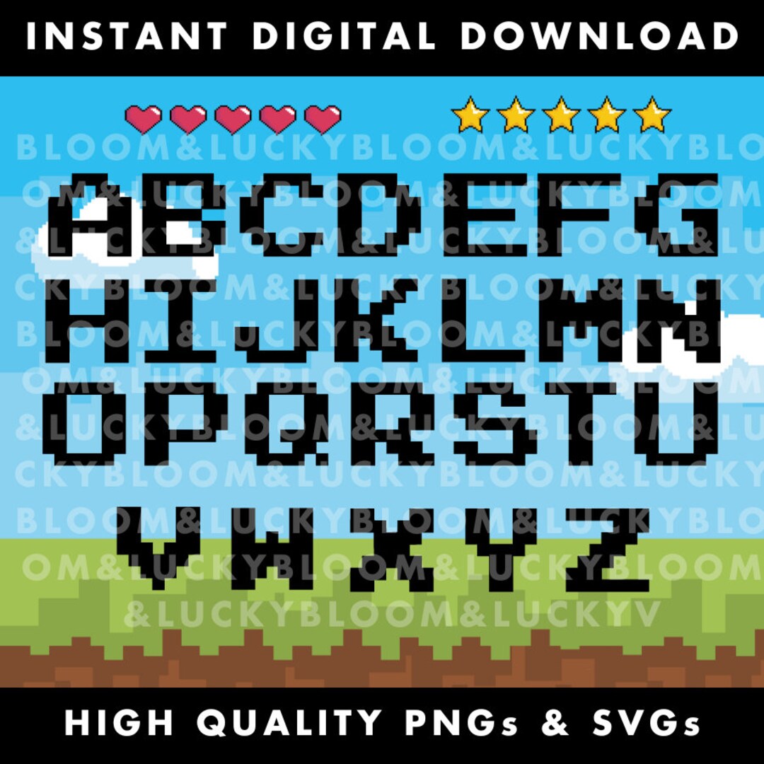 Retro Arcade Pixel 8-bit Font SVG Bundle Arcade Game Alphabet Letters ...