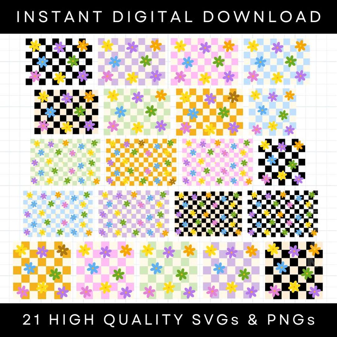 Checkers Flower Clipart SVG Bundle Checkers Pattern Png & SVG Cut Files ...
