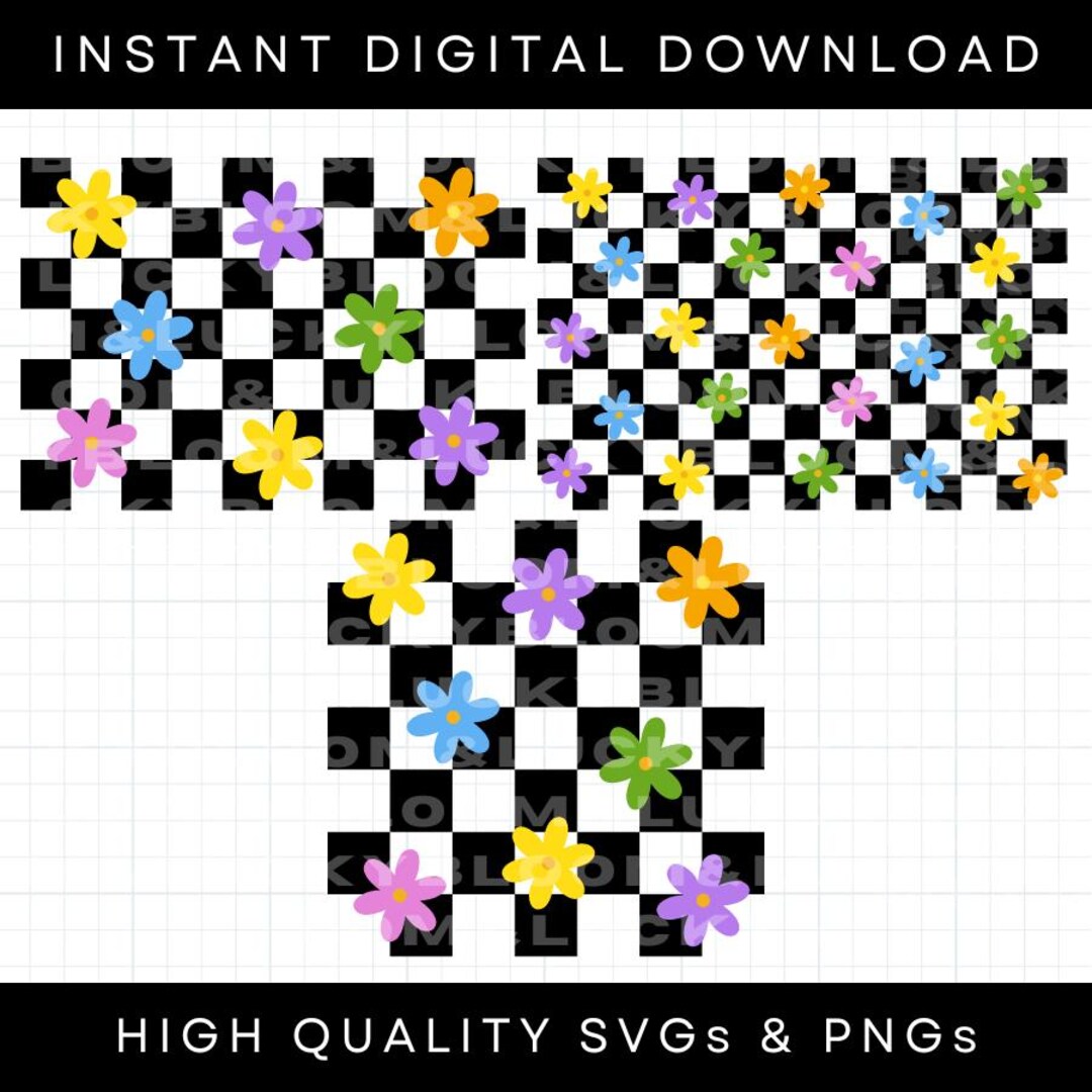 Checkers Flower Clipart SVG Bundle Checkers Pattern Png & SVG Cut Files ...