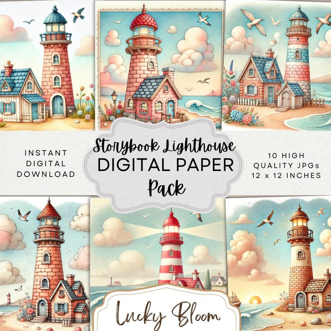 Whimsical Storybook Lighthouse Clip Art Junk Journal Kit Watercolour ...