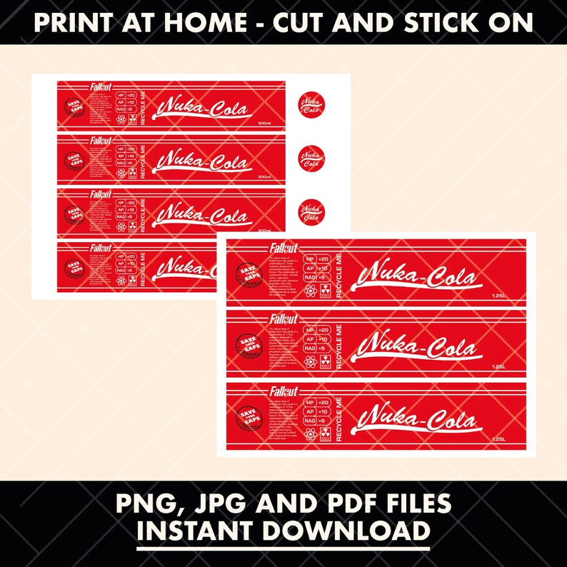 Fallout Nuka Cola Print at Home Labels Digital Download Instant ...