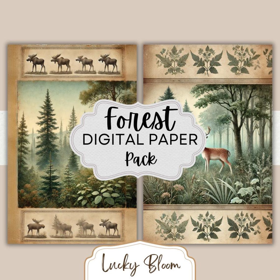 Watercolor Forest Junk Journal Pages Woodland Animals Digital Paper ...