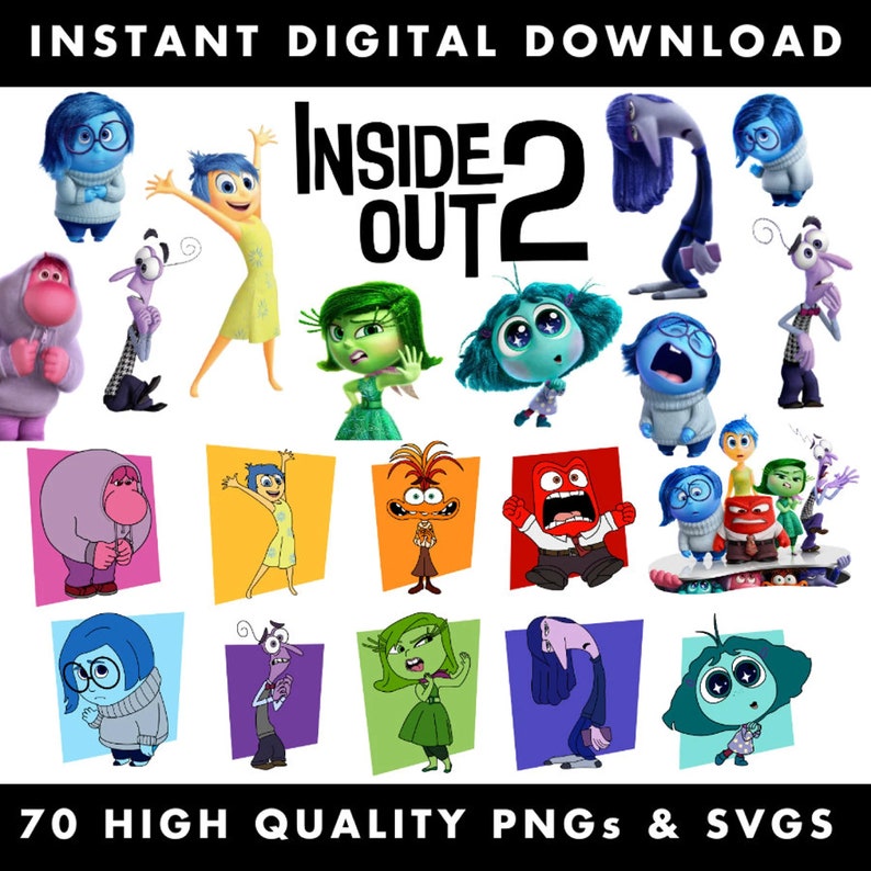 Inside Out 2 Character Clipart PNG Bundle Inside Out 2 Digital Download Anxiety, Anger, Joy ...