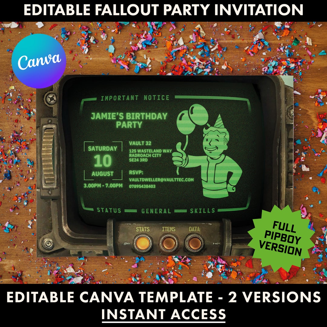 Invitación editable de Fallout Game Party / Descarga digital ...