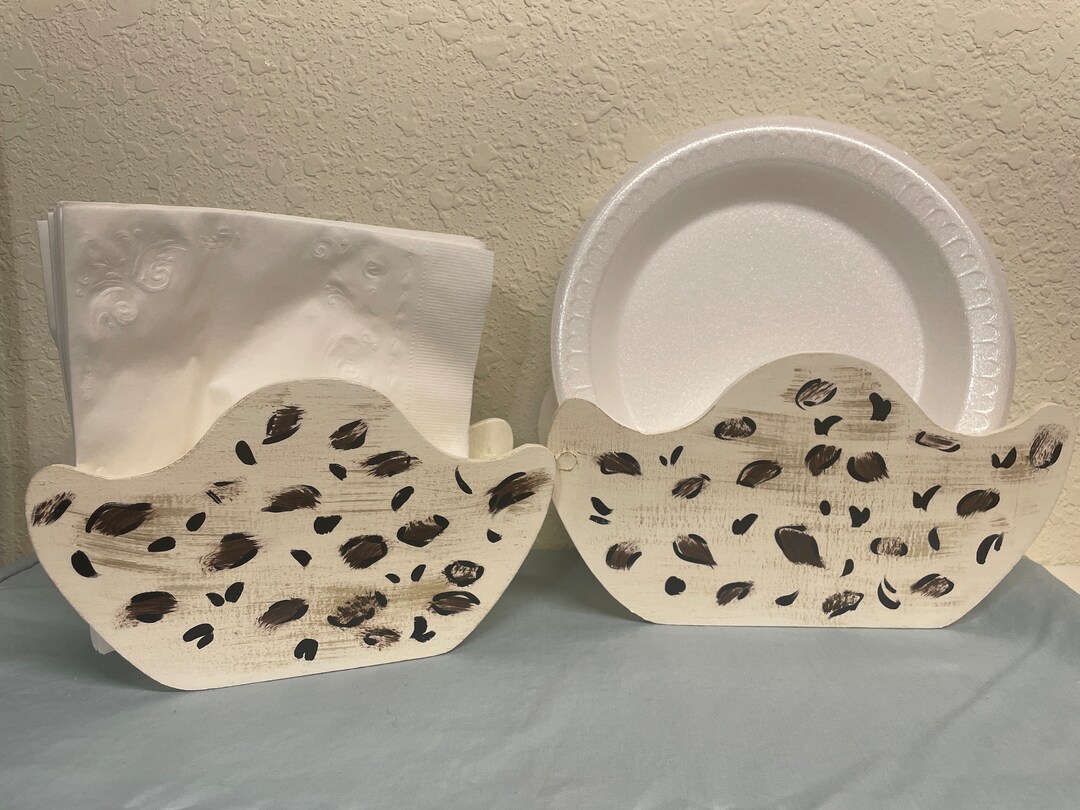 Leopard Print Paper Plate and Napkin Holder Set Hand Painted - Etsy