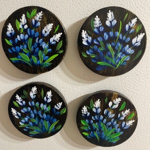 Hand Painted Texas Bluebonnet Magnets With Black Background - Etsy