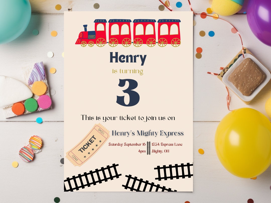 Train Theme Birthday Invitation Any Age Party Invite - Etsy