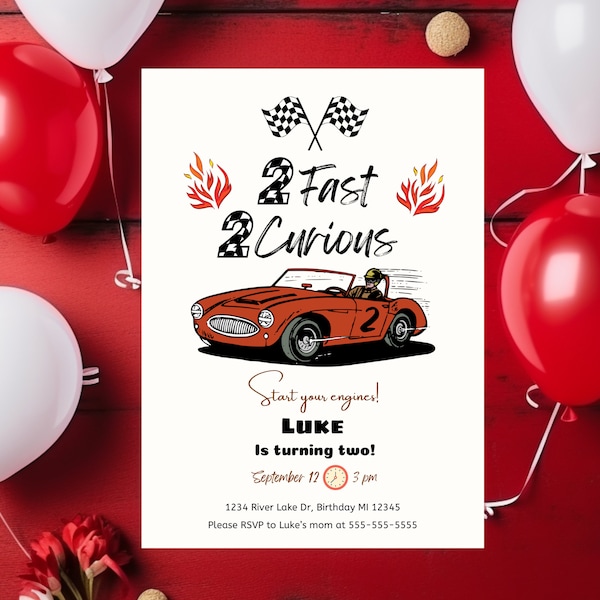 Two Fast Too Curious Digital Invite - Etsy