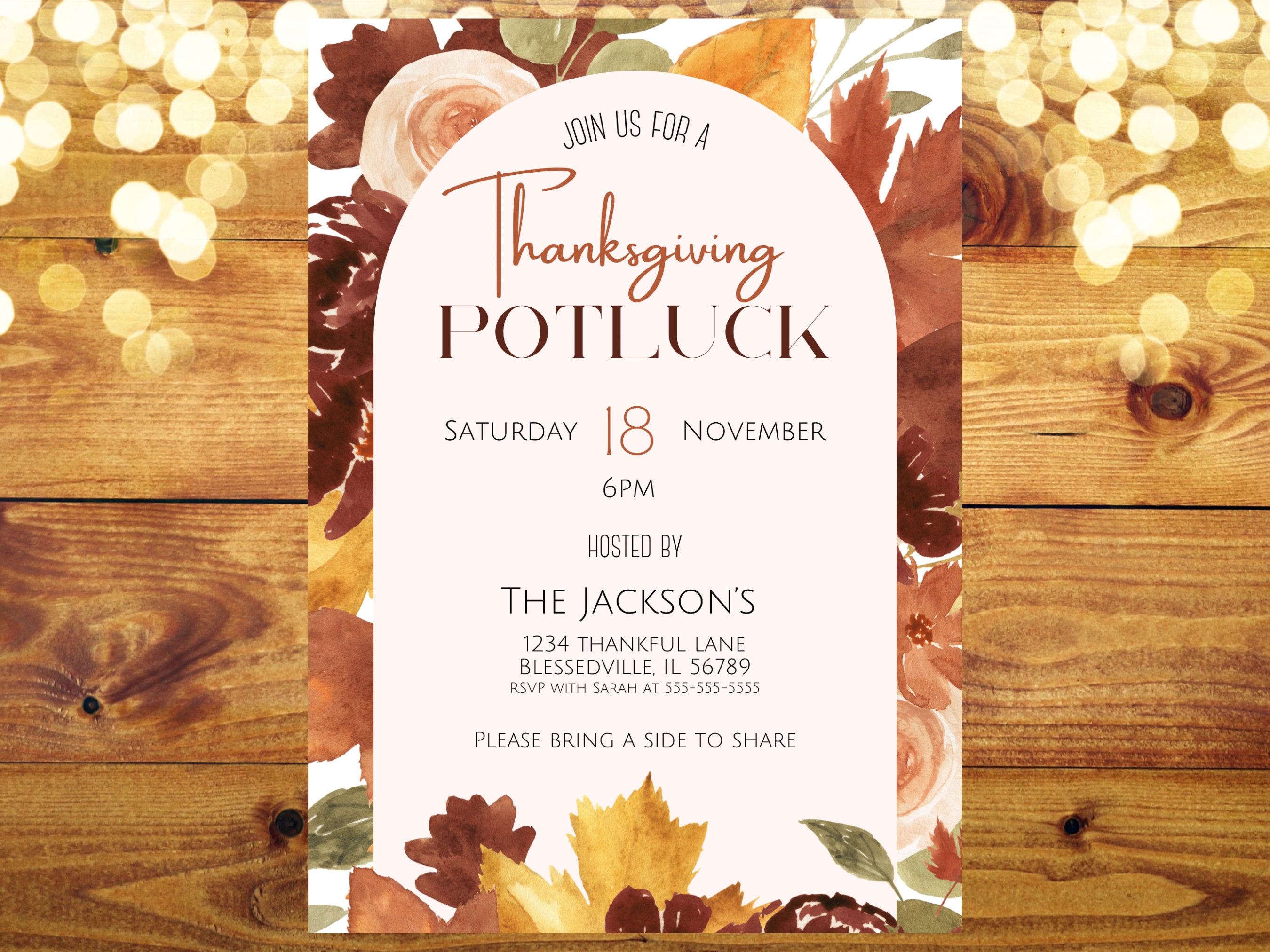 Thanksgiving Potluck Dinner Invitation, Potluck, Printable & Editable ...