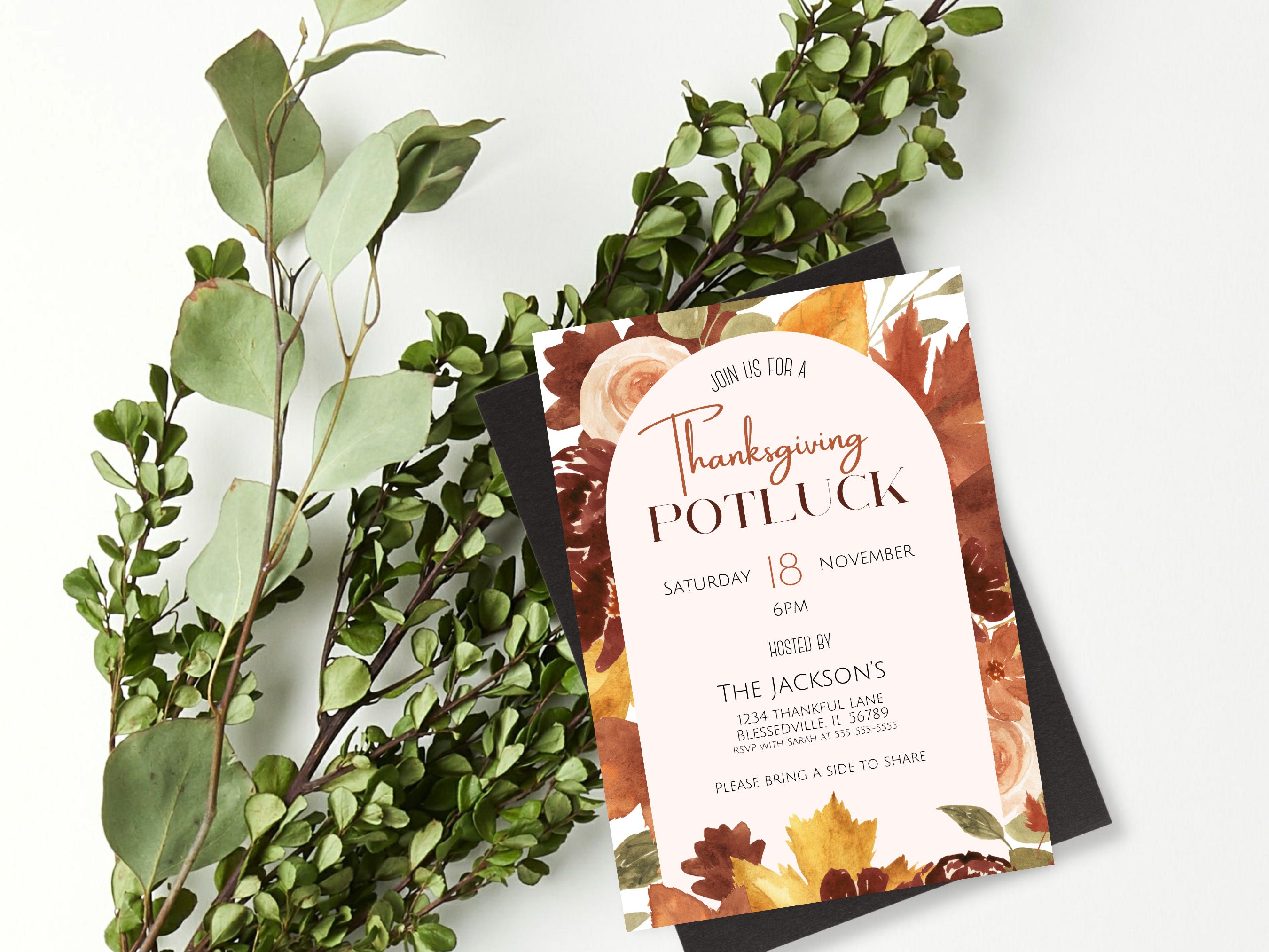 Thanksgiving Potluck Dinner Invitation, Potluck, Printable & Editable ...