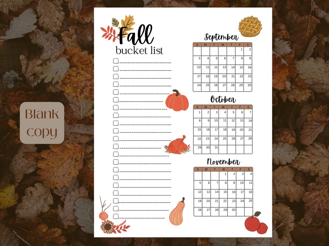 Printable Fall Activities Bucket List, Fall & Autumn, US Letter Size 8 ...