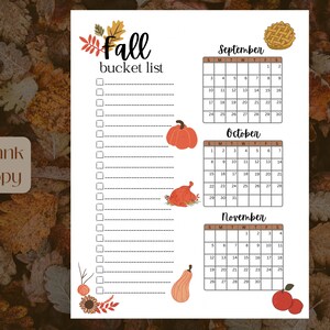 Printable Fall Activities Bucket List, Fall & Autumn, US Letter Size 8 ...
