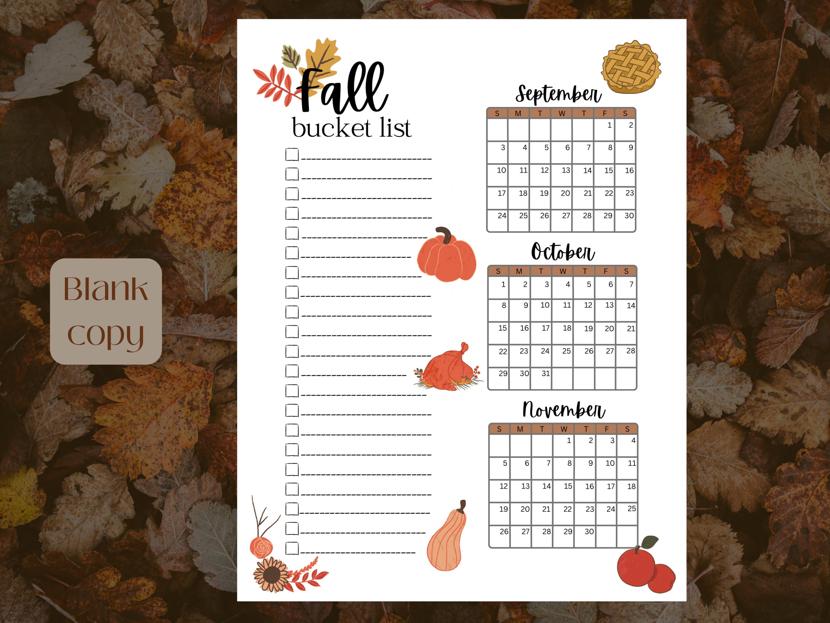 Printable Fall Activities Bucket List, Fall & Autumn, US Letter Size 8 ...