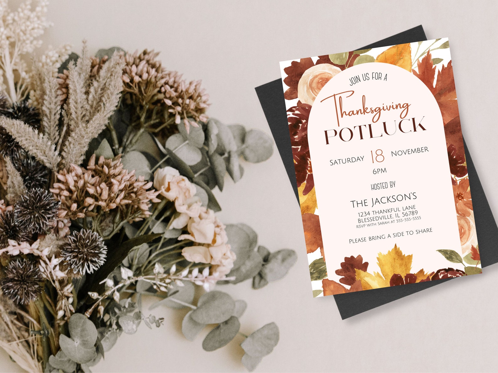 Thanksgiving Potluck Dinner Invitation, Potluck, Printable & Editable ...