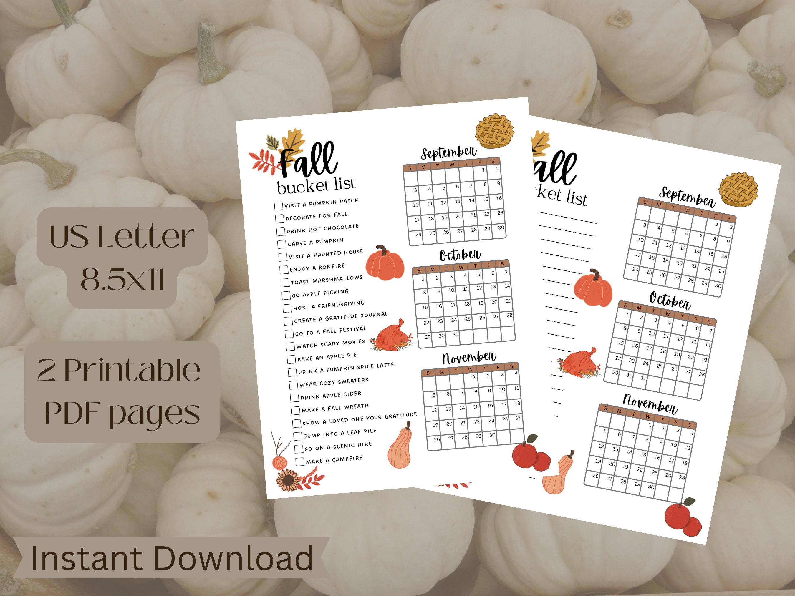 Printable Fall Activities Bucket List, Fall & Autumn, US Letter Size 8 ...