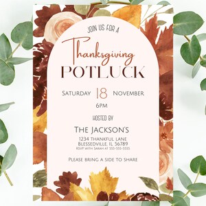 Thanksgiving Potluck Dinner Invitation, Potluck, Printable & Editable ...