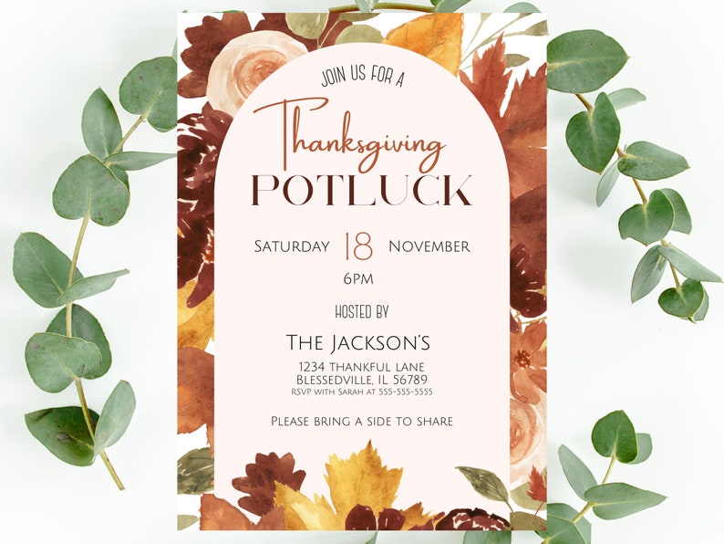Thanksgiving Potluck Dinner Invitation, Potluck, Printable & Editable ...
