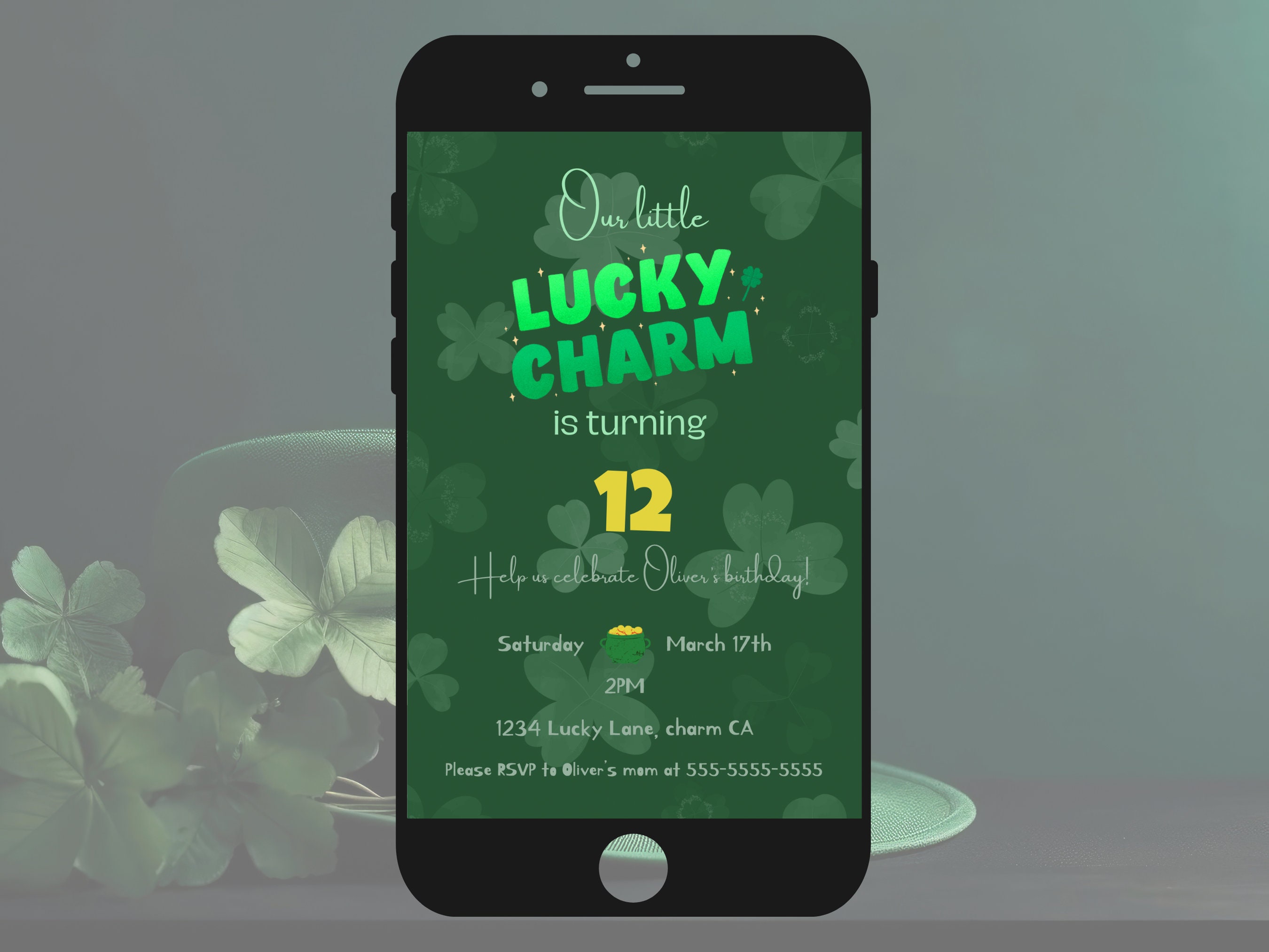 Lucky Charm Digital Birthday Invitation | Any Age Birthday Invite ...