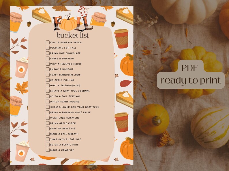 Printable Autumn/fall Printable Activities Bucket List, US Letter Size ...