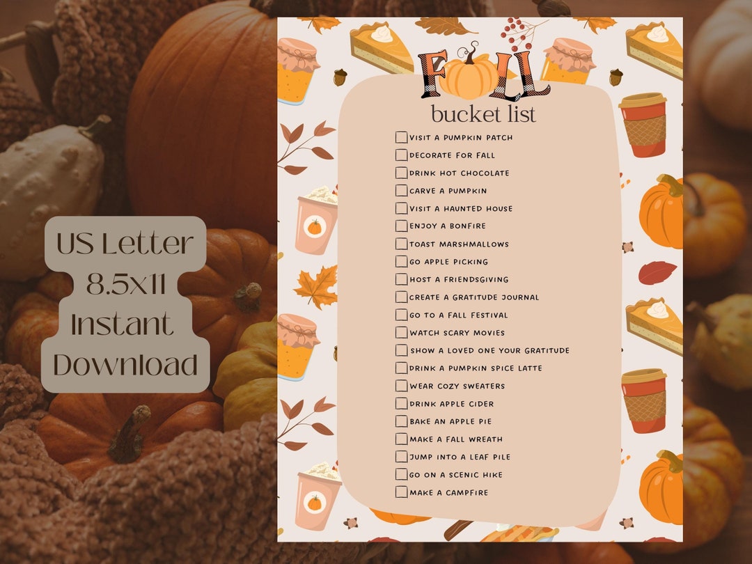 Printable Autumn/fall Printable Activities Bucket List, US Letter Size ...