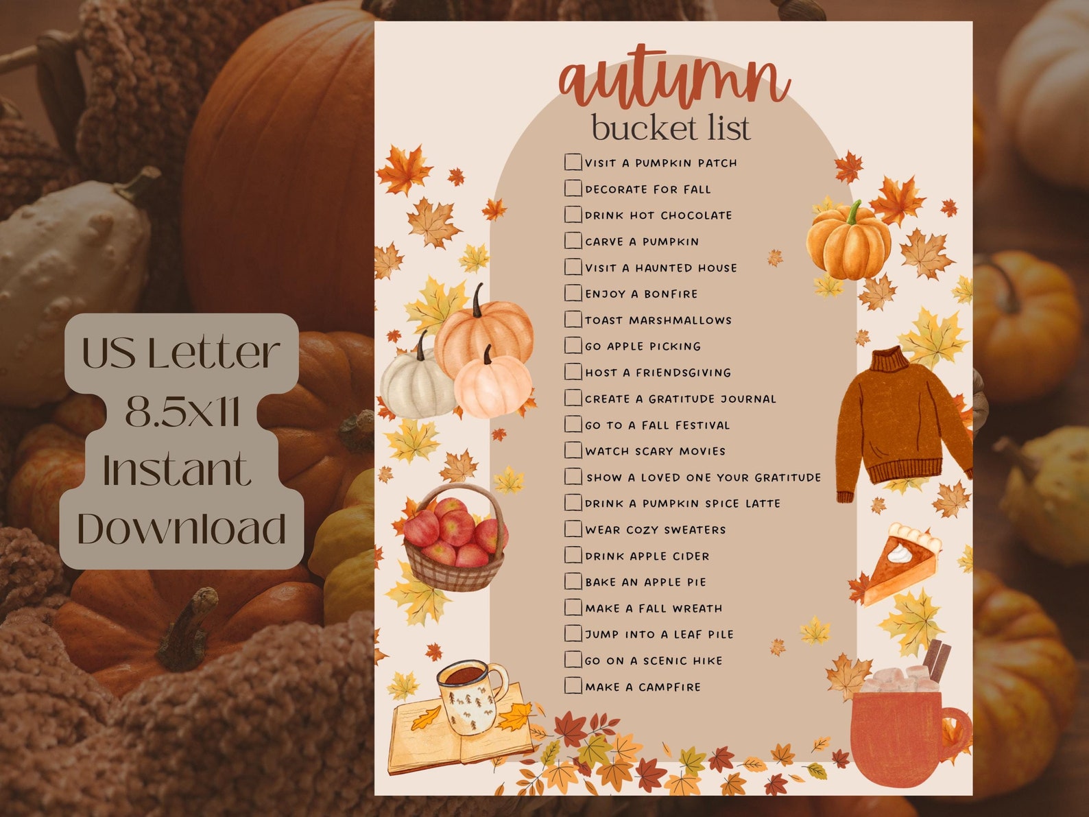 Printable Autumn/fall Printable Activities Bucket List, US Letter Size ...