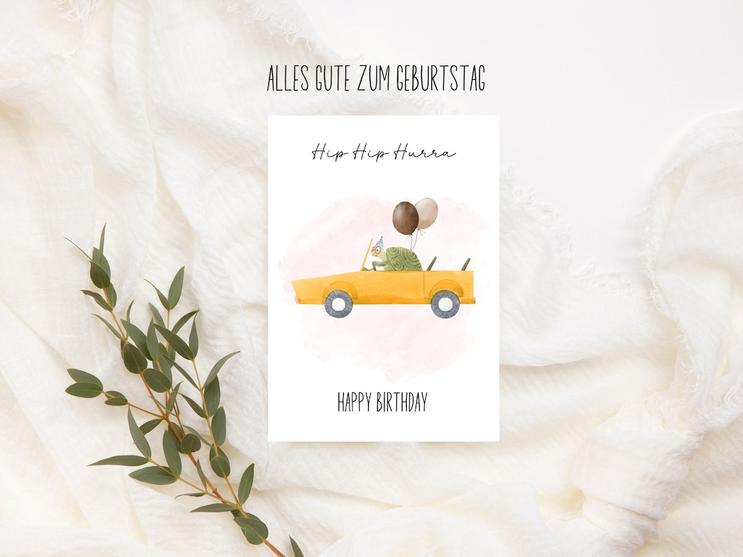 Hip Hip Hurray Happy Birthday Card in Watercolor Look With Giraffe ...