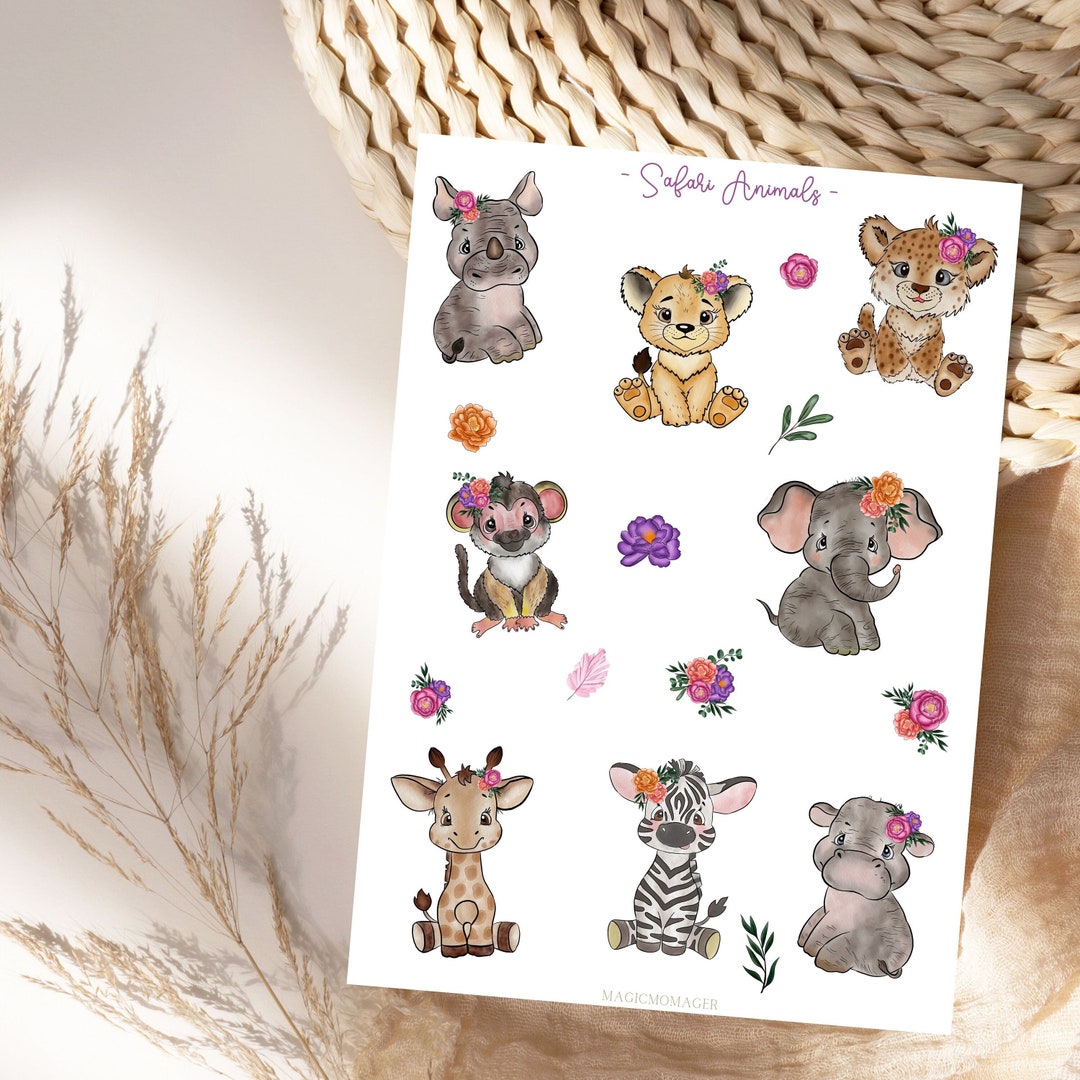 Cute Safari Animals Stickers, Animal Sticker Set, Cute Safari Stickers ...