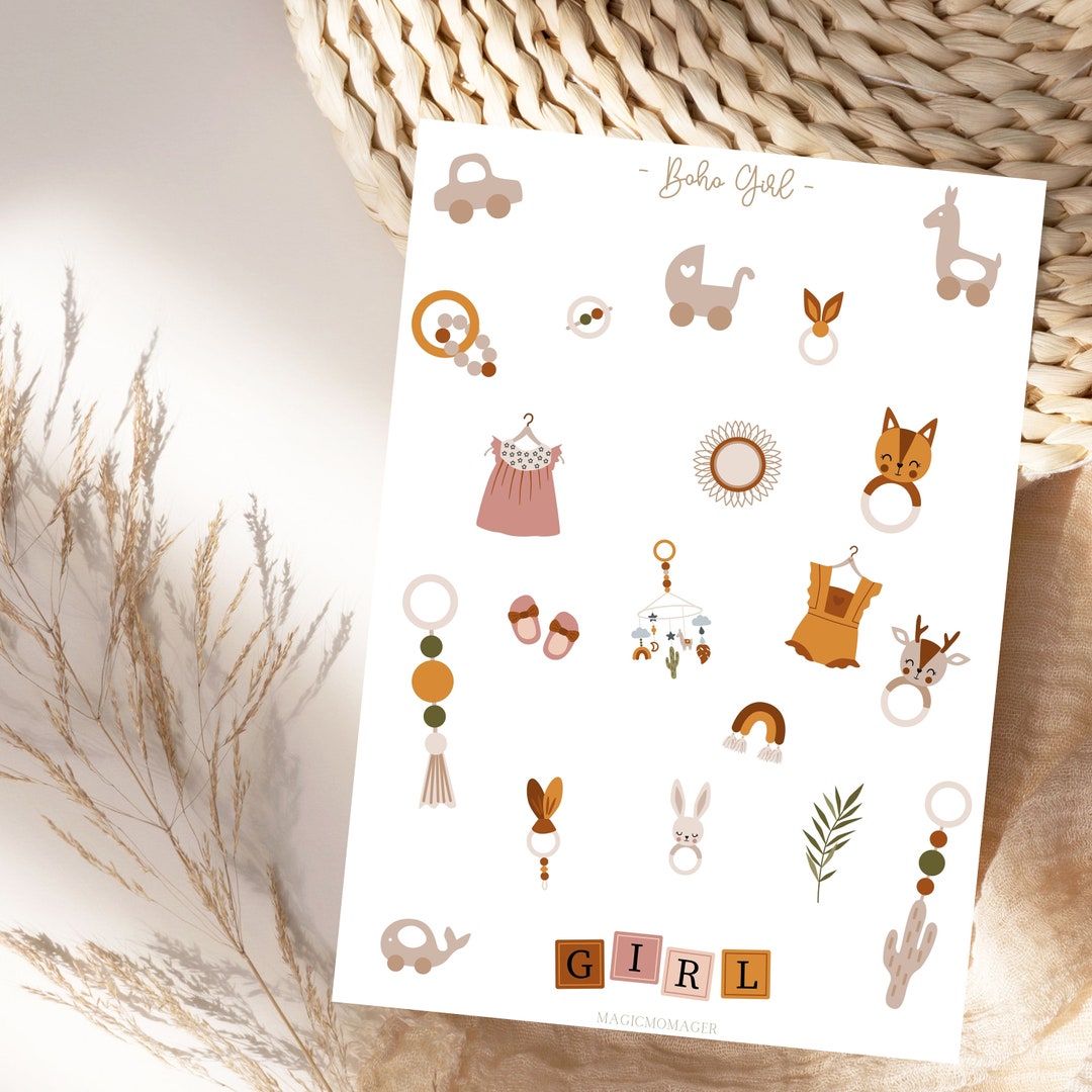 Boho Baby Girl and Boh Baby Boy Babyshower Stickers, Planner Stickers ...