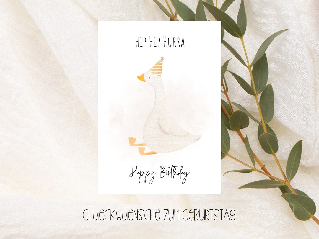 Hip Hip Hurray Happy Birthday Card in Watercolor Look With Animal Motif ...