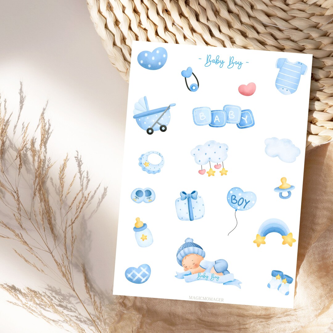 Blue Baby Boy Stickers, Planner Stickers, Boho Baby Boy Stickers, Child ...