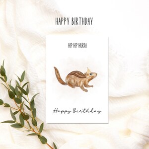 Hip Hip Hurray Happy Birthday Card in Watercolor Look With Animal Motif ...