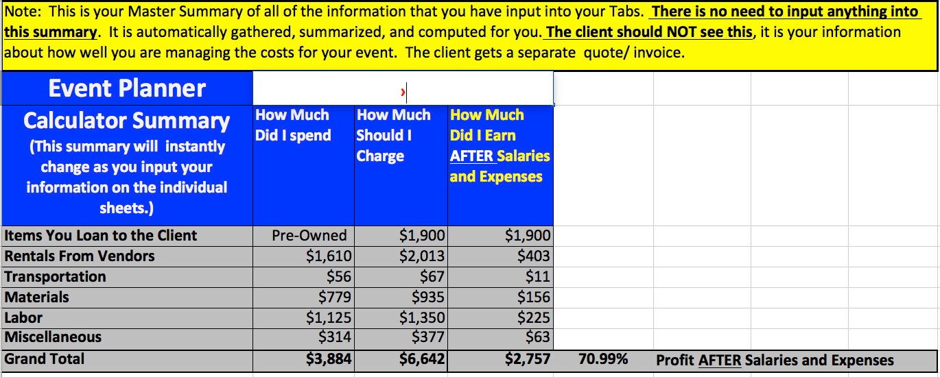 Event Planner Pricing Guide Quote and Invoice Calculator, FREE PRICING ...