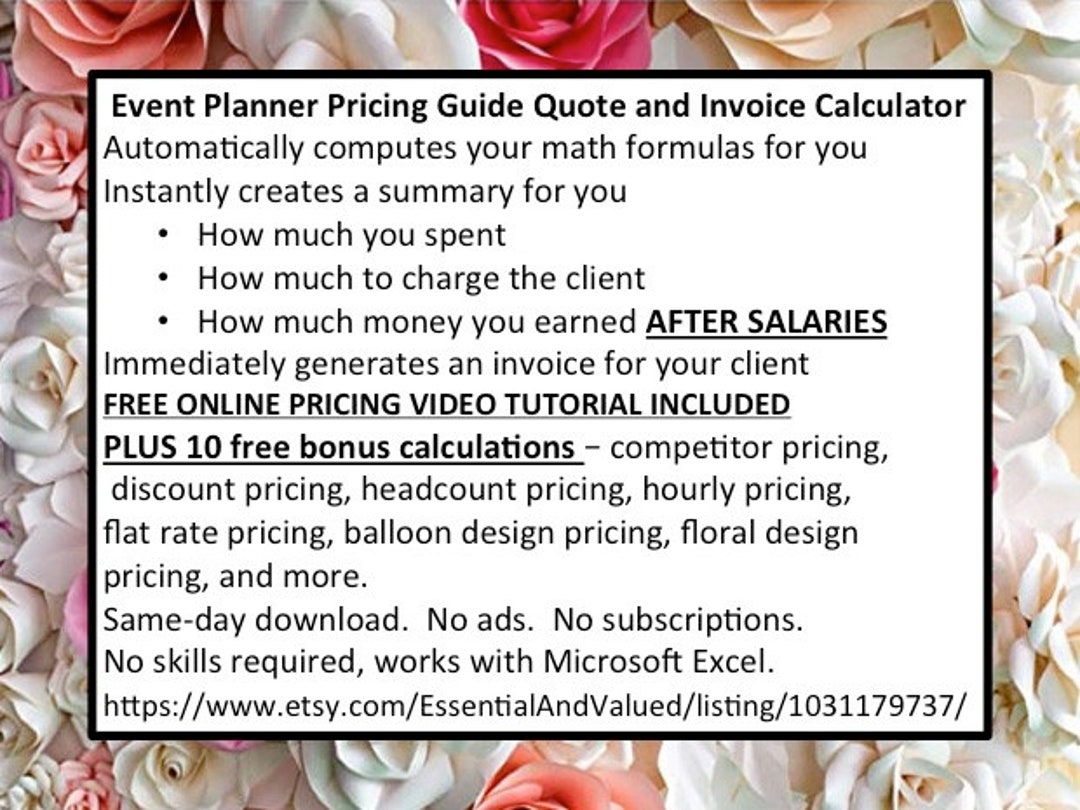 Event Planner Pricing Guide Quote and Invoice Calculator, FREE PRICING ...