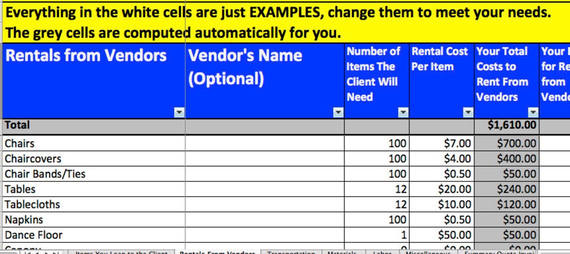 Event Planner Pricing Guide Quote and Invoice Calculator, FREE PRICING ...