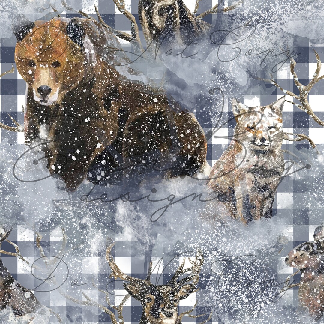 Forest Animals Digital Paper, Watercolor Snow Seamless File, Winter ...