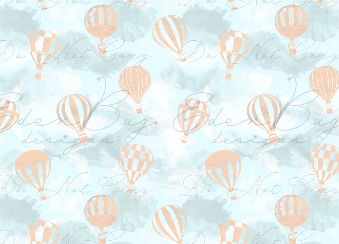 Hot Air Balloons Digital Paper, Watercolor Balloon Seamless File ...