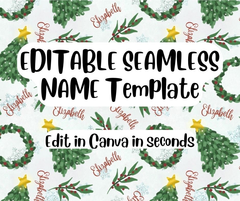 Editable Seamless Name Template, Holiday Wreath Tree Digital Paper ...