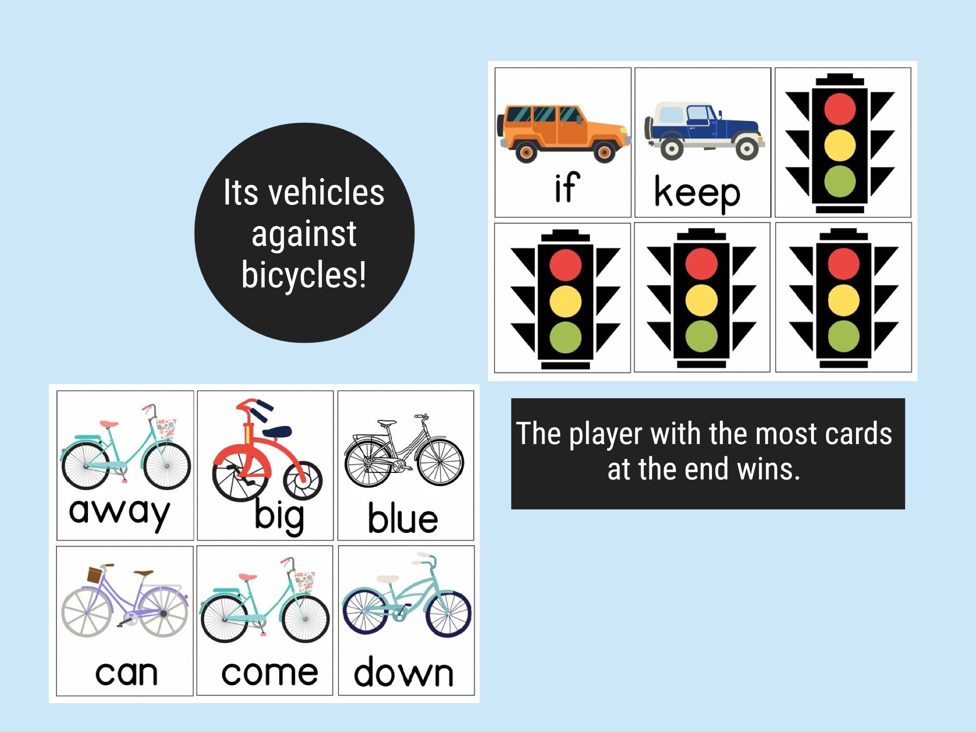 Dolch Sight Word Vehicles and Bicycles Card Game - Etsy