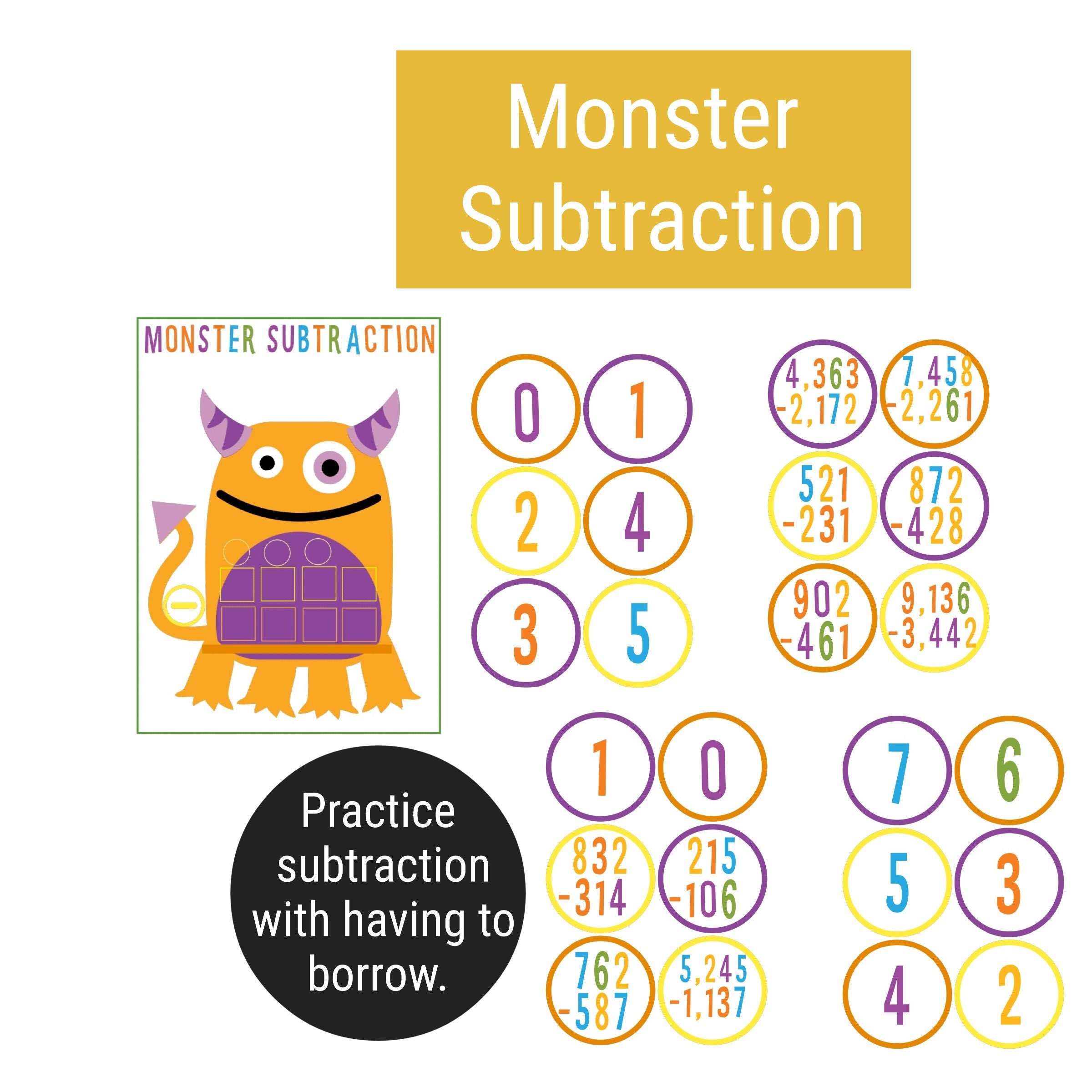 Math / Monster Math Activities / Addition Practice / Subtraction ...
