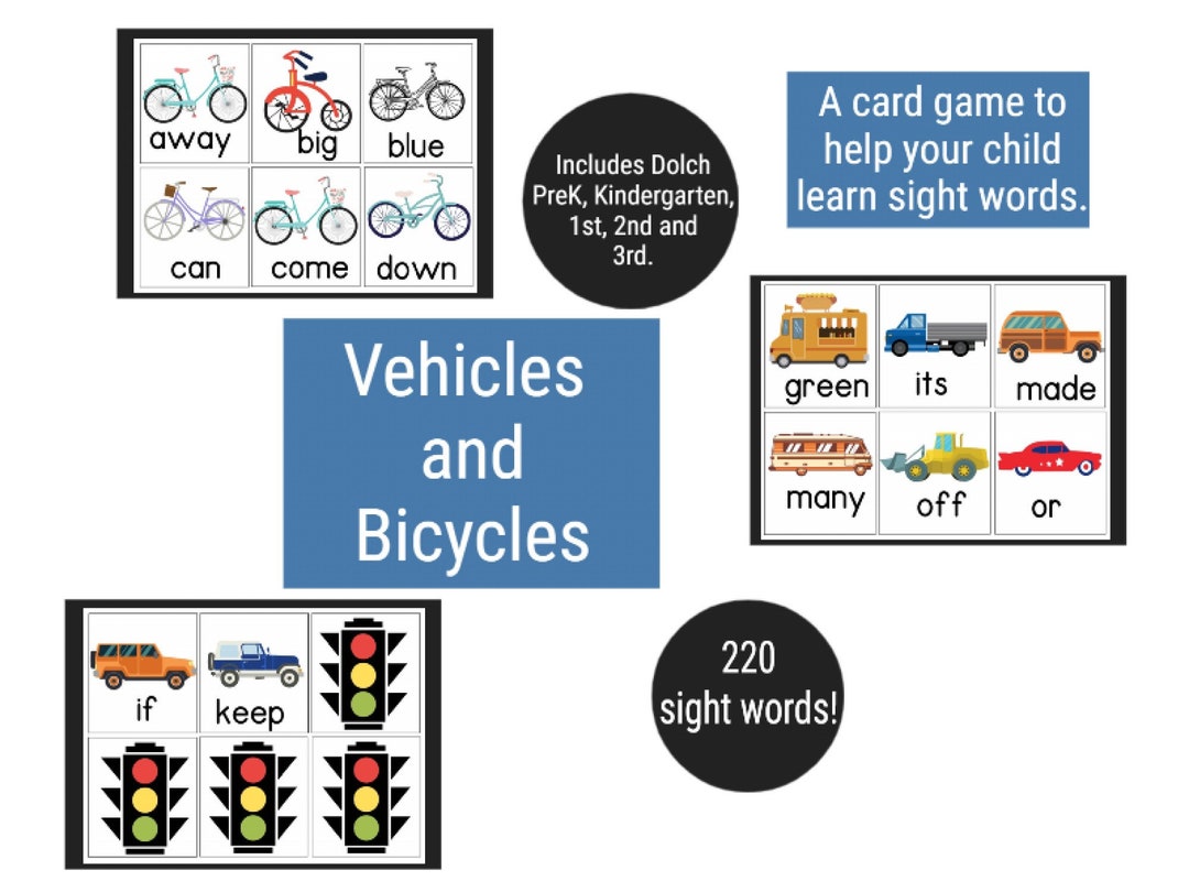 Dolch Sight Word Vehicles and Bicycles Card Game - Etsy