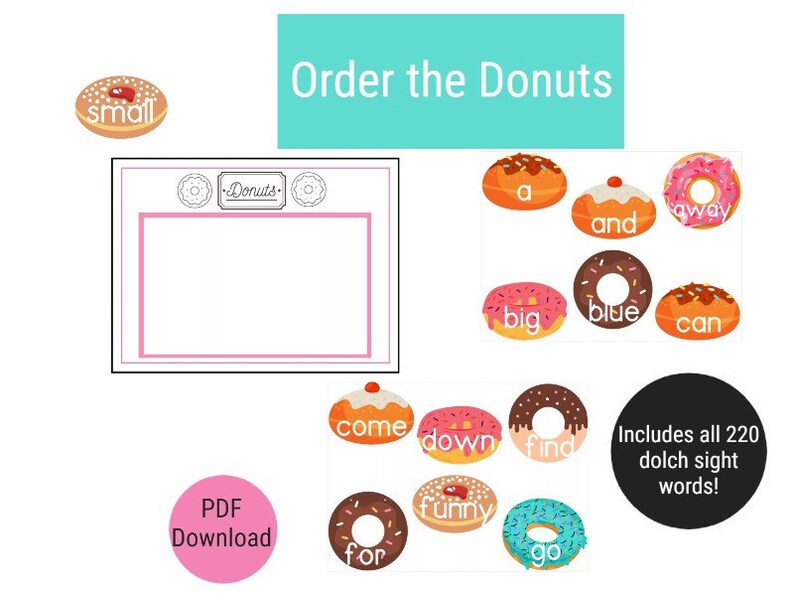 Dolch Sight Word Game / Order the Donuts Reading Game / 220 Dolch Sight ...