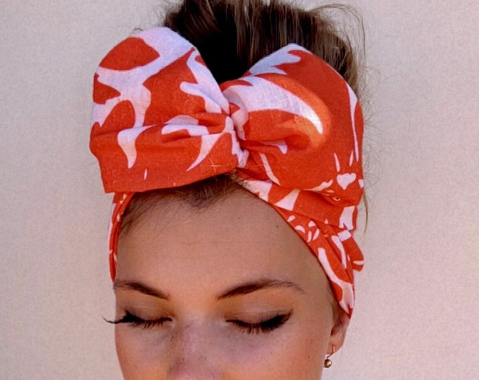 Orange Floral Wide Wire Hair Wrap Wire Headband Wired Head Wrap Wide ...
