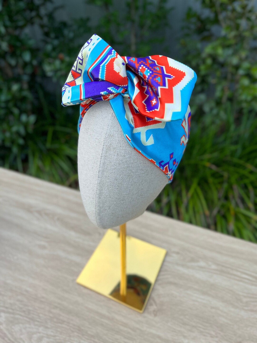 Blue Aztec Wide Wire Hair Wrap | Wire Headband | Wired Head Wrap | Wide ...