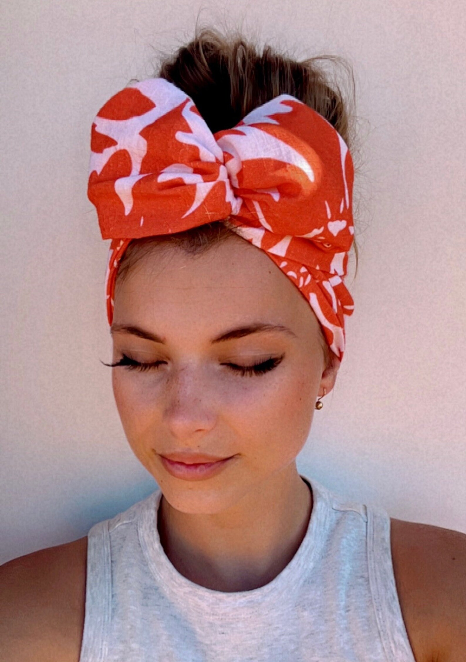 Orange Floral Wide Wire Hair Wrap Wire Headband Wired Head Wrap Wide ...