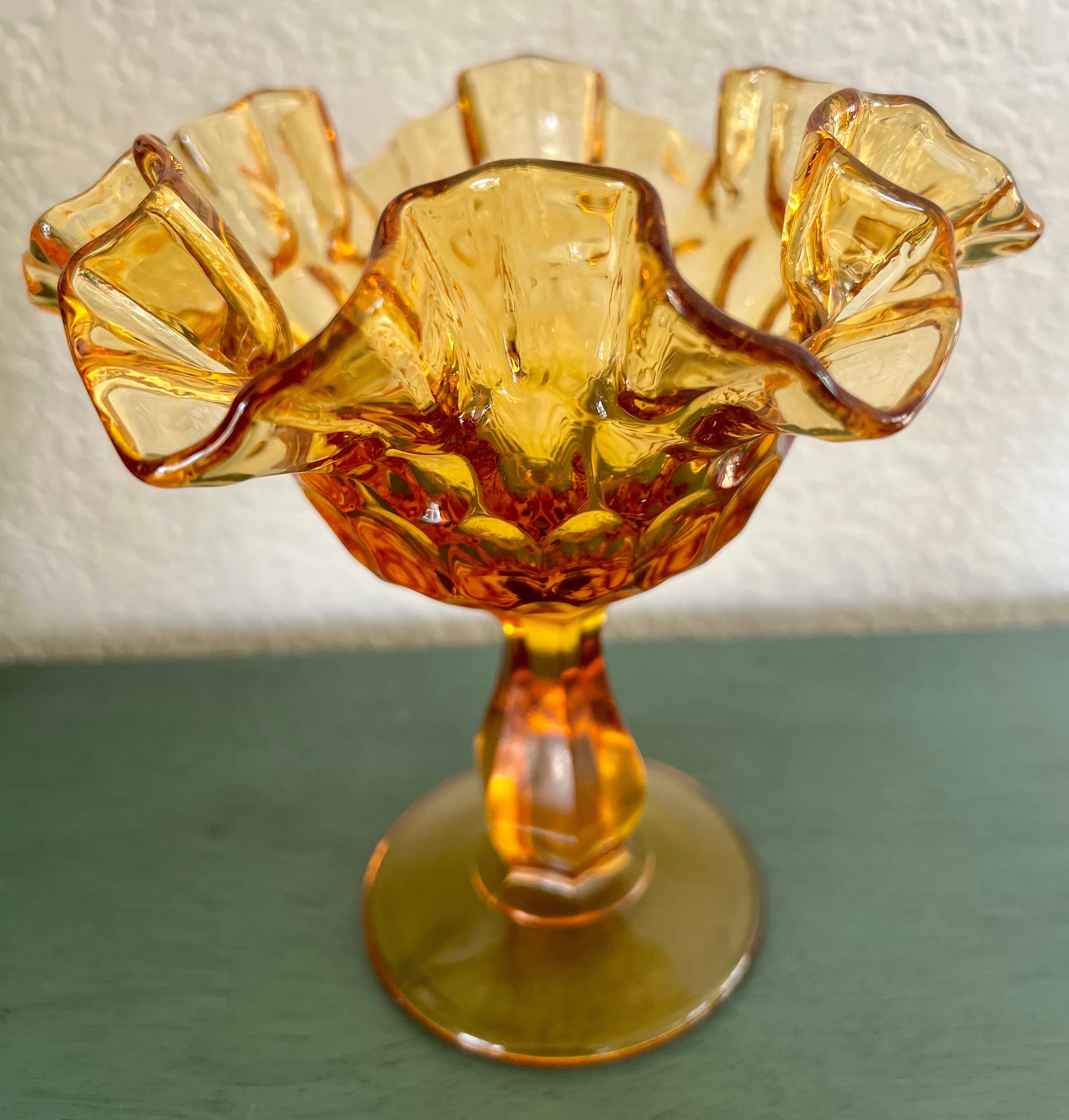 Art & Collectibles Vintage Fenton Amber Thumbprint Compote Bowl Candy ...
