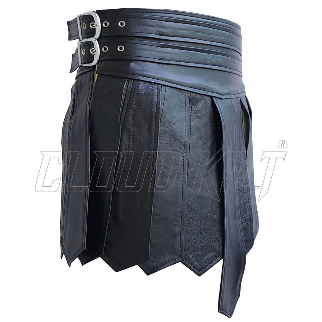 Men's Gladiator Black Leather Kilt – Handmade Scottish Highland Wear ...